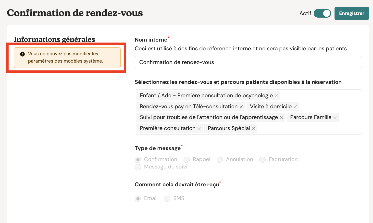 Messages automatiques de confirmation de rendez-vous